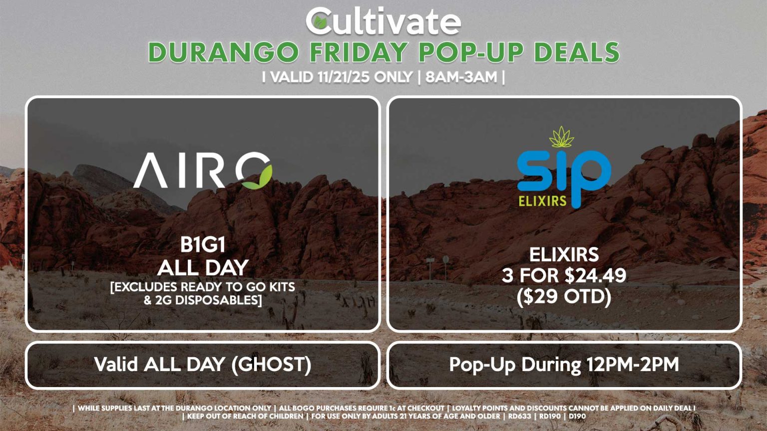 Cultivate Las Vegas DURANGO Dispensary Daily Deals! Valid FRIDAY 11/21 ...